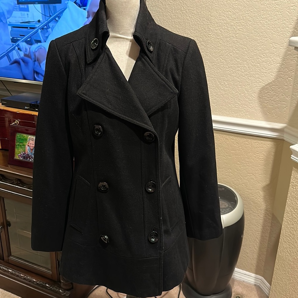 Women’s Giacca Wool Blend Black Pea Coat. Size Mediun - Gem
